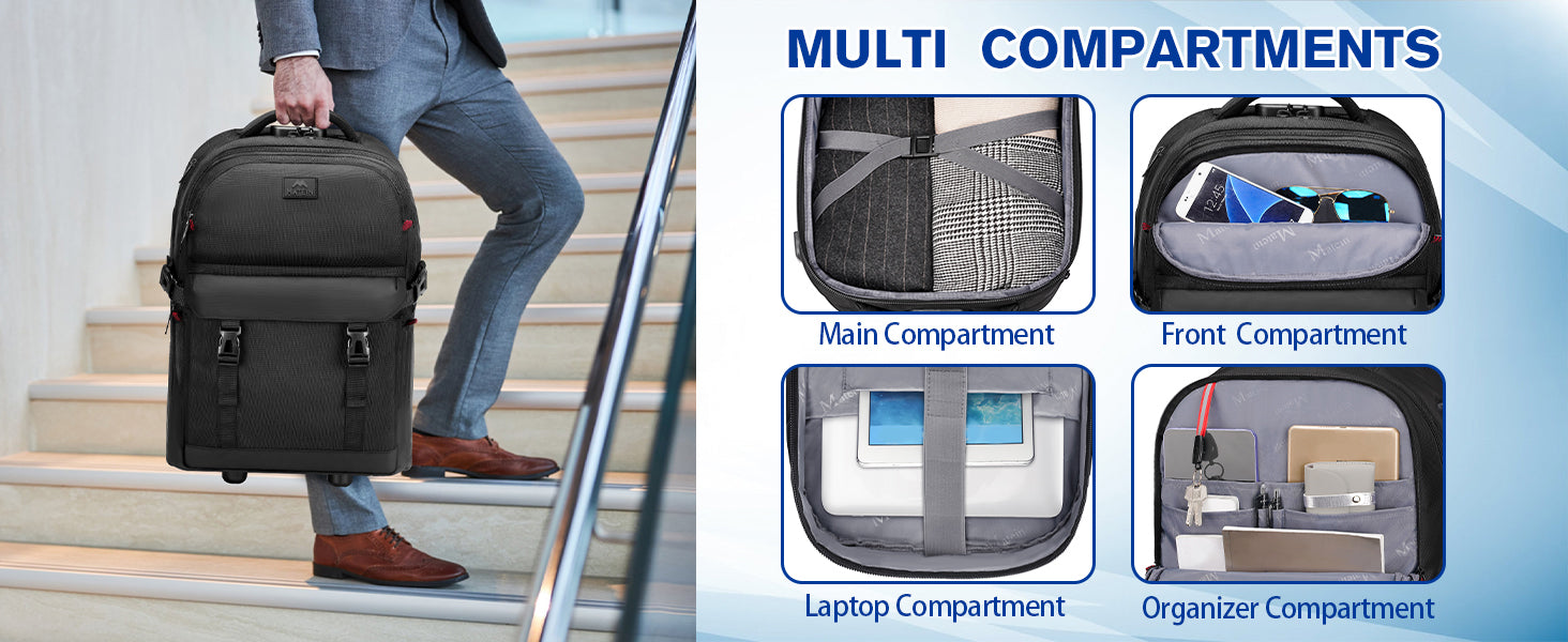 MATEIN Rolling Backpack with Combination Lock, 17 Inch Large Wheeled ...