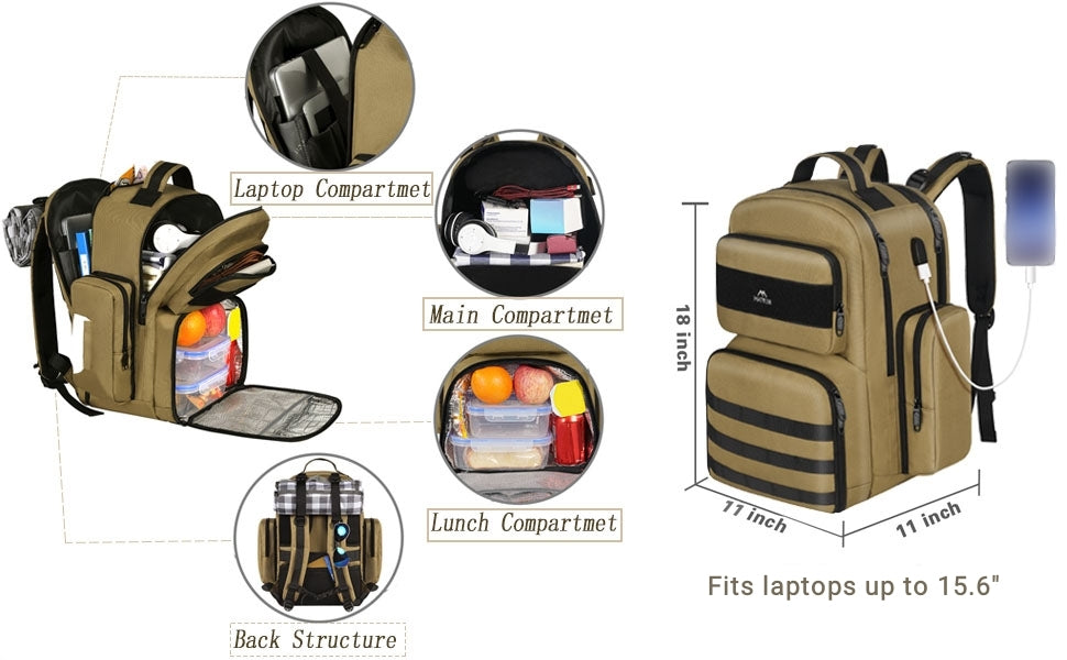 Matein Heavy Duty Backpack with Lunch Box
