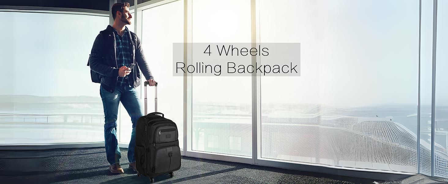 4 Wheels Rolling Backpack for School and Travel